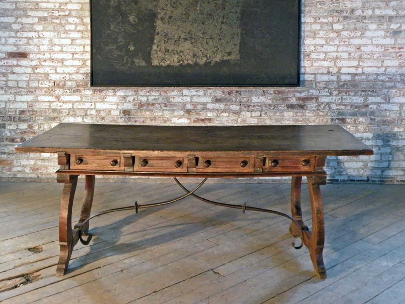 Rustic 17th Century Baroque Walnut Desk / Writing or Library Table