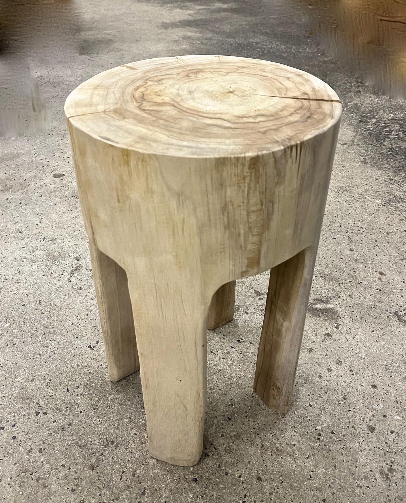 Rustic Bleached Teak Wood Side Table/ Stool, Organic Modern ...