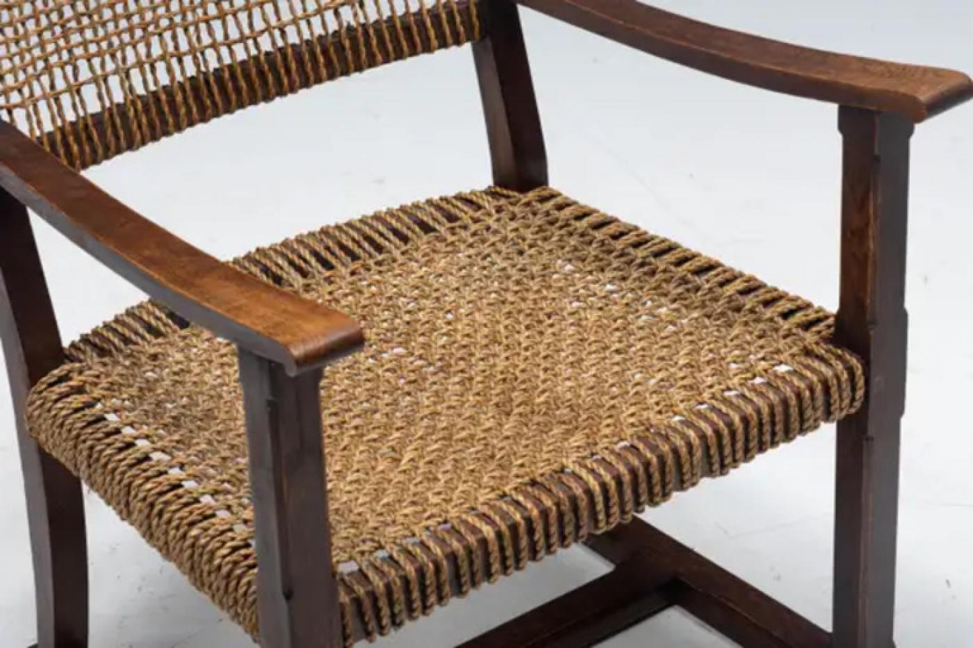 Rustic Easy Chair in Solid Wood and Rope, France, 1930s