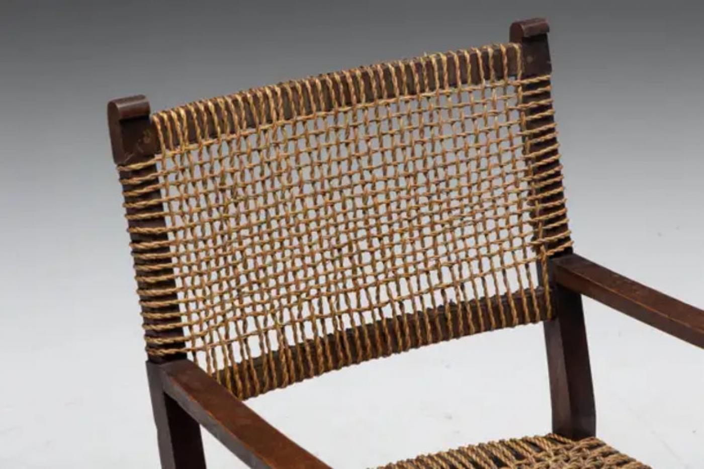 Rustic Easy Chair in Solid Wood and Rope, France, 1930s