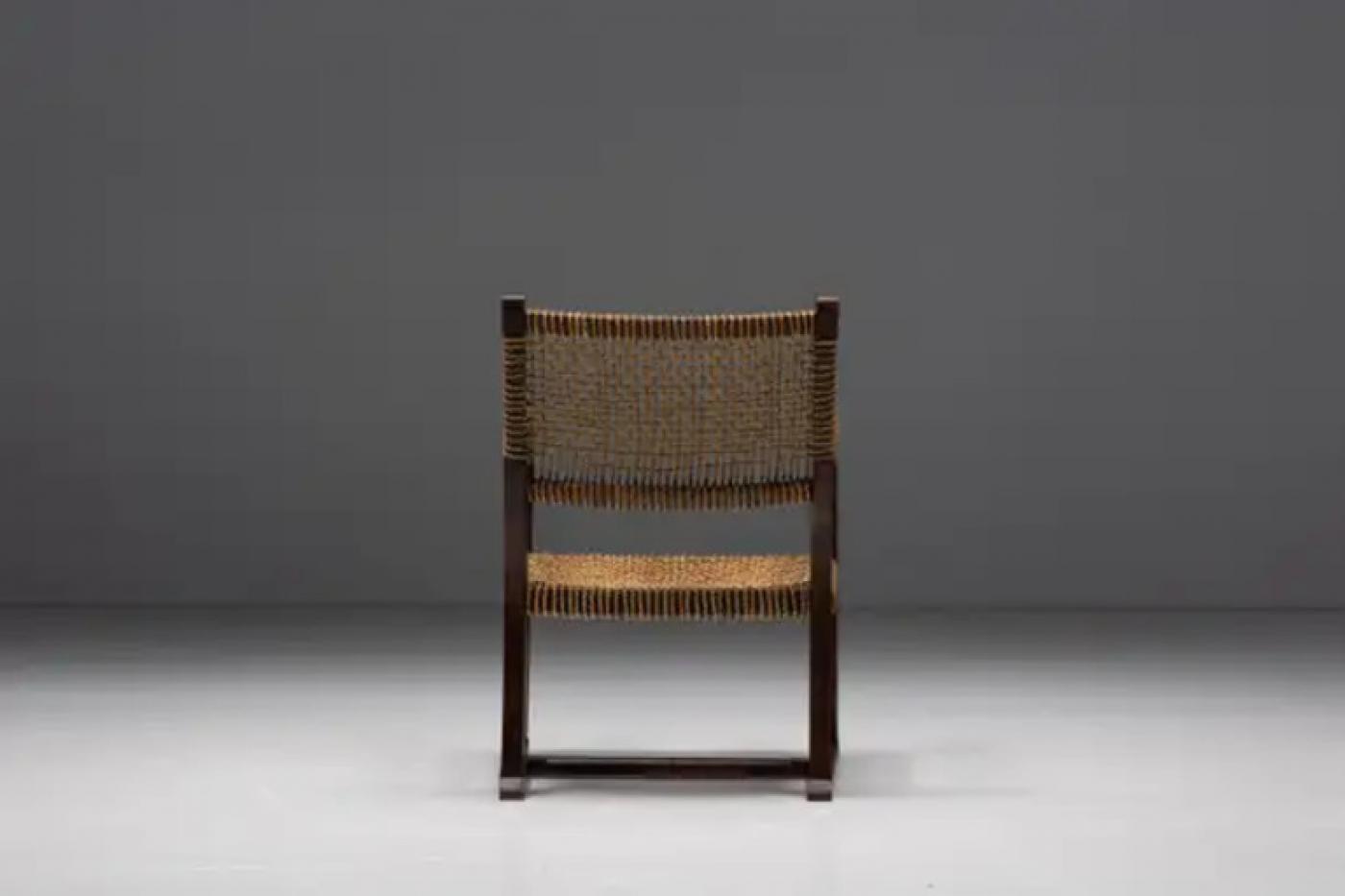 Rustic Easy Chair in Solid Wood and Rope, France, 1930s