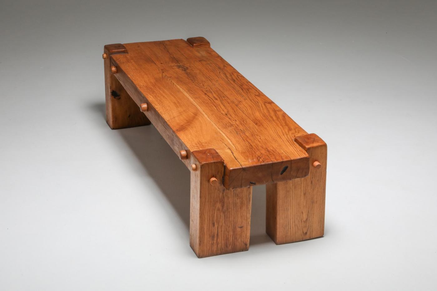 Rustic Modern Rectangular Coffee Table in Solid Oak - 1960s