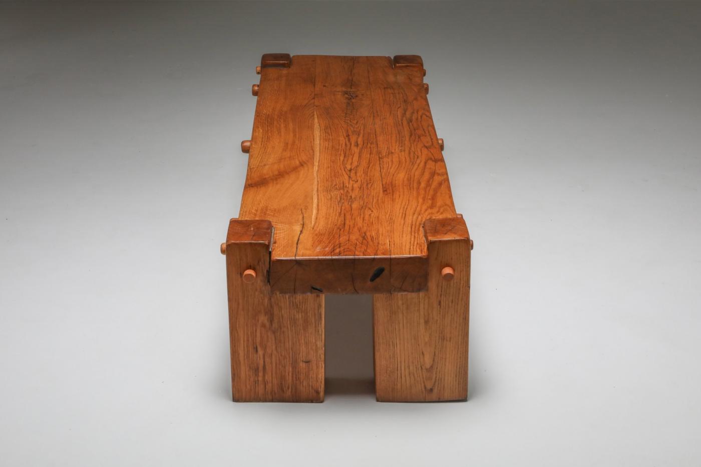 Rustic Modern Rectangular Coffee Table in Solid Oak - 1960s