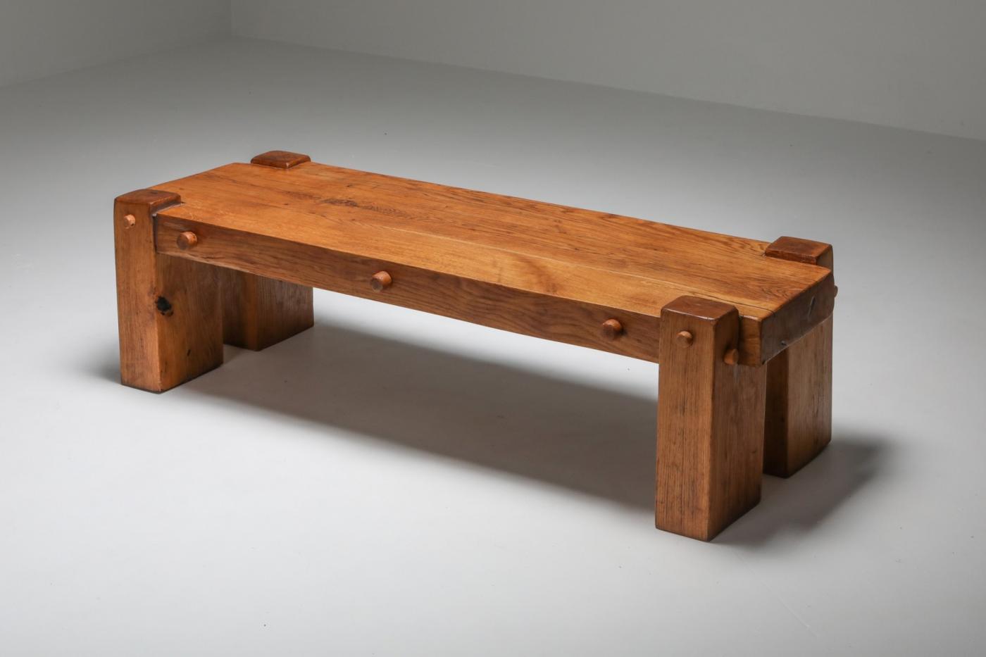 Rustic Modern Rectangular Coffee Table in Solid Oak - 1960s