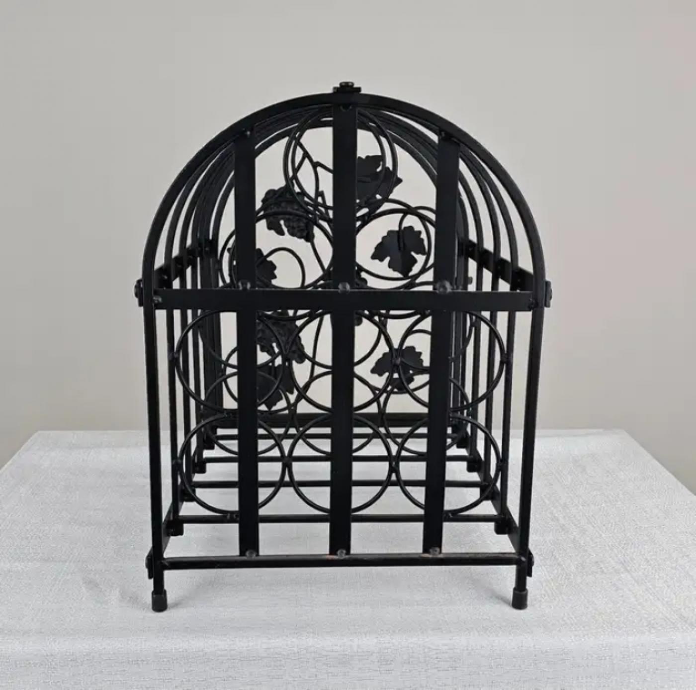 Rustic Vintage Black Metal Ivy Wine Table Display Rack