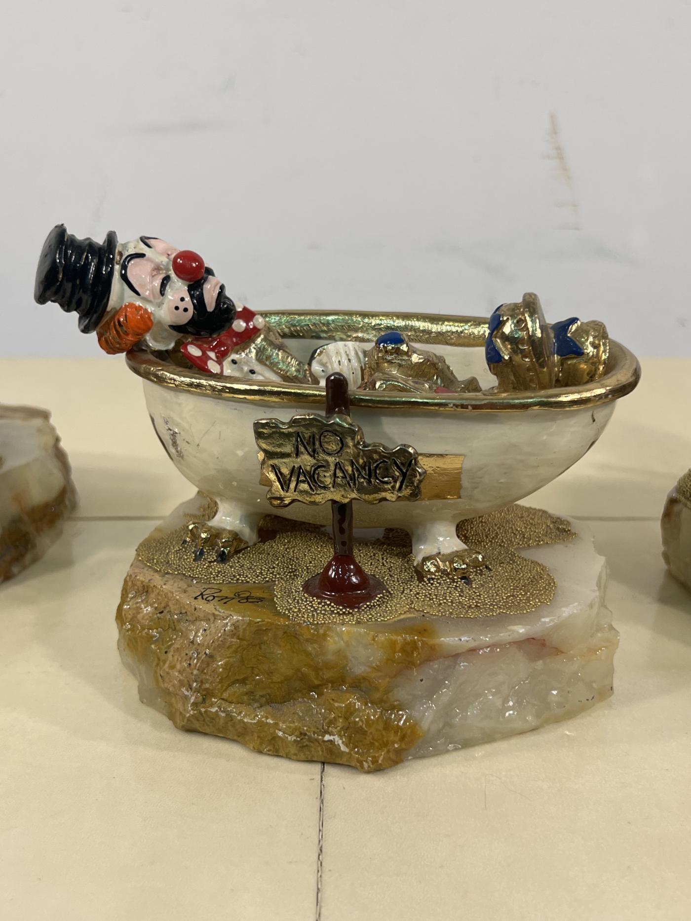 SET OF 26 HIGHLY DETAILED ENAMELED METAL ON ONYX BASES CLOWNS IN ACTIVITY
