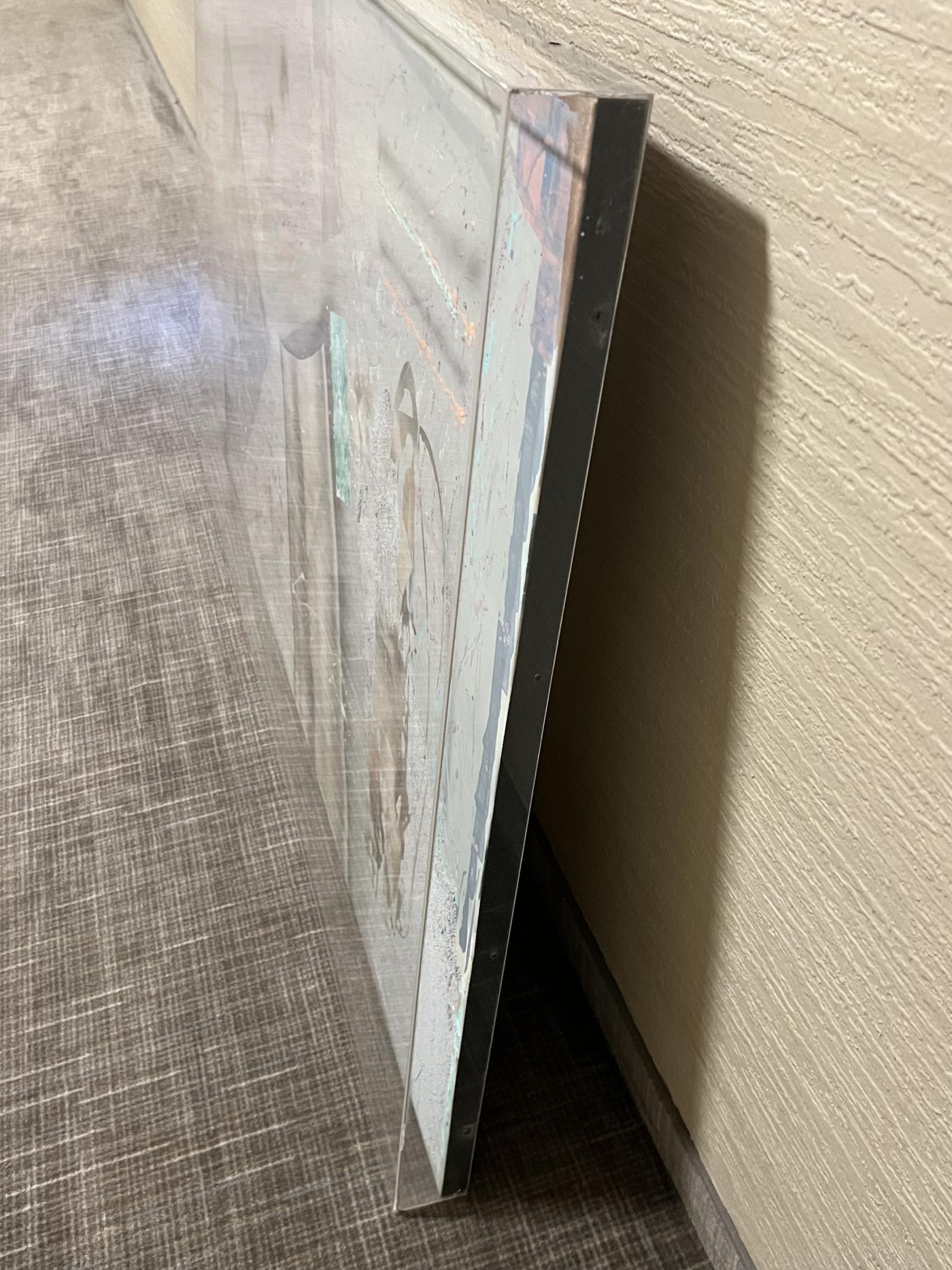 SIGNED LARGE LUCITE CASED POST MODERN ABSTRACT PAINTING ON CANVAS