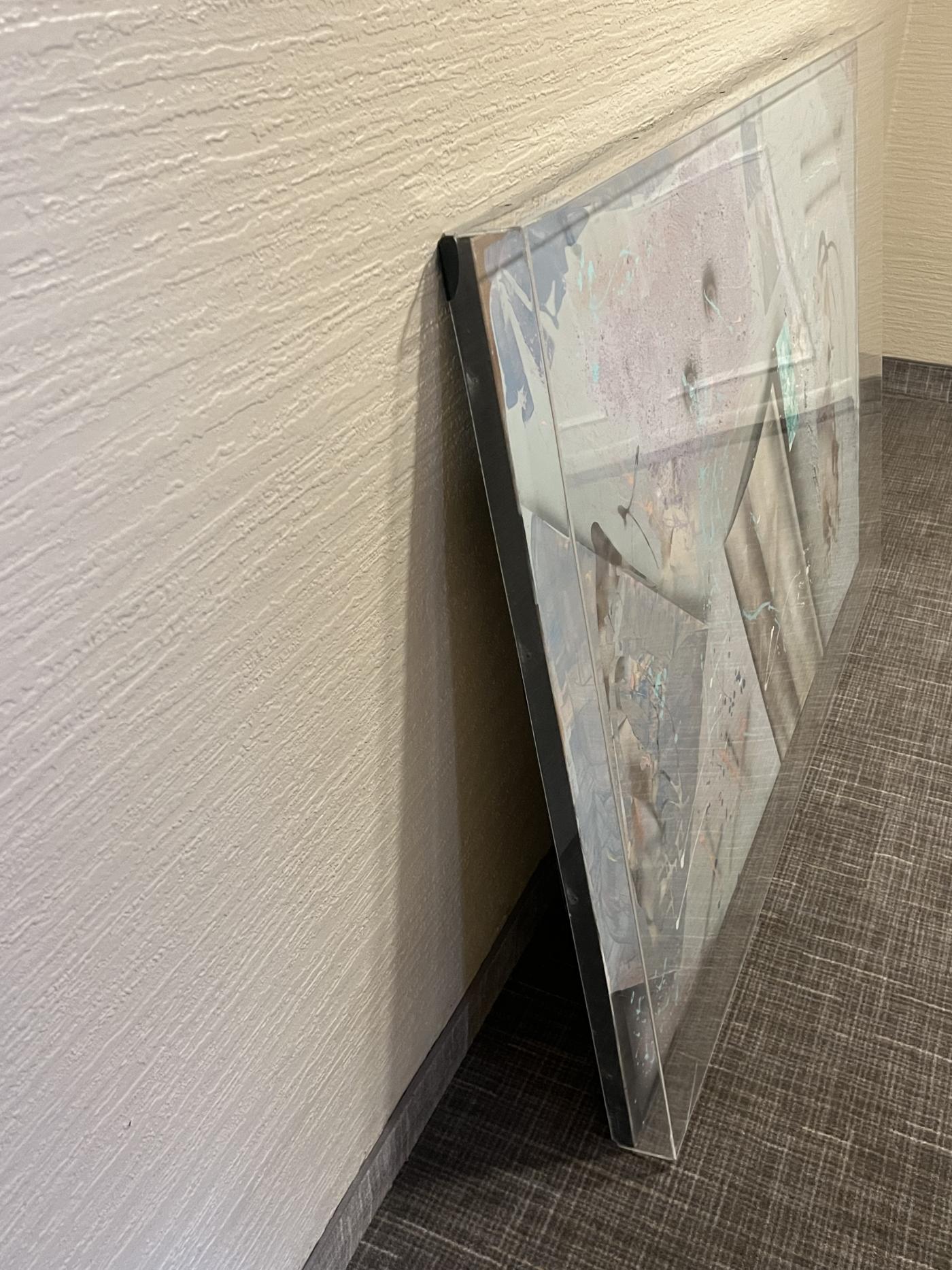 SIGNED LARGE LUCITE CASED POST MODERN ABSTRACT PAINTING ON CANVAS