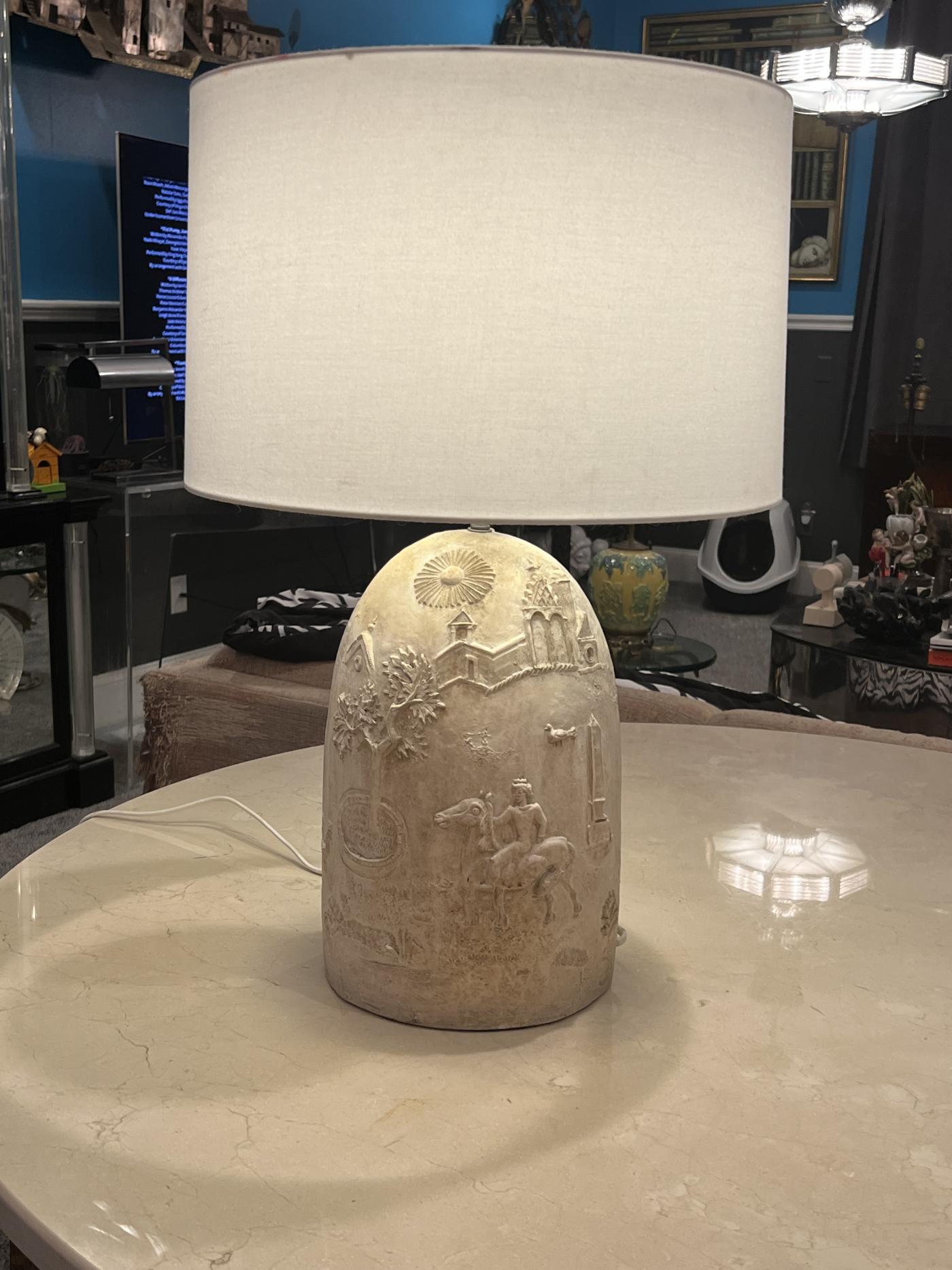 Samuel Marx - RARE MODERNIST OLD WORLD SCENIC VILLAGE NIGHT/DAY POTTERY LAMPS BY SAMUEL MARX