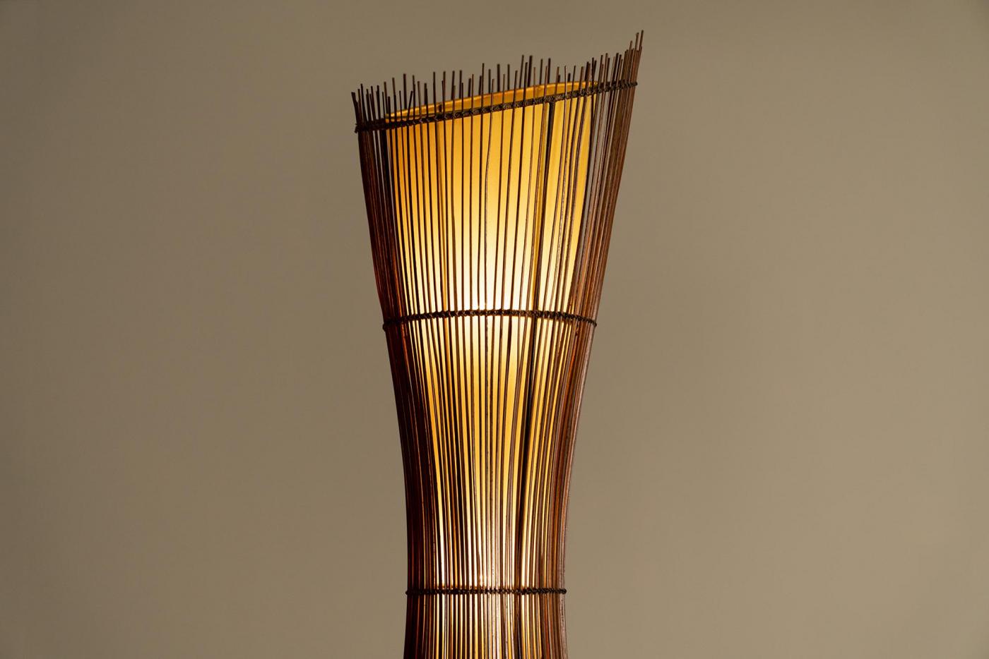 Sculptural Kobe Floor Lamp in Bamboo and Canvas, France 1980s