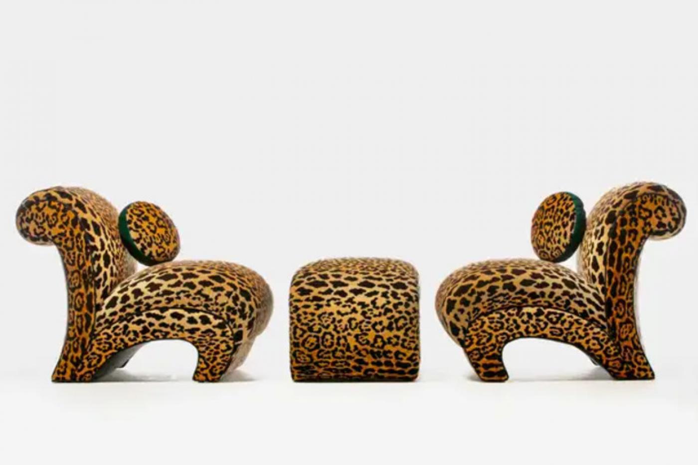 Sculptural Pair of Fully Restored Post Modern Slipper Chairs in Leopard ...