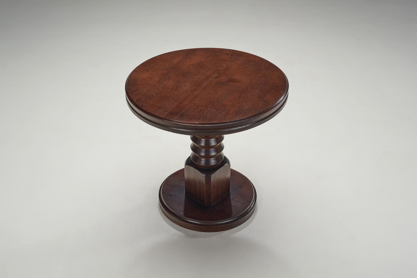 Sculptural Solid Wood Side Table with Column Base, Europe ca 1940s