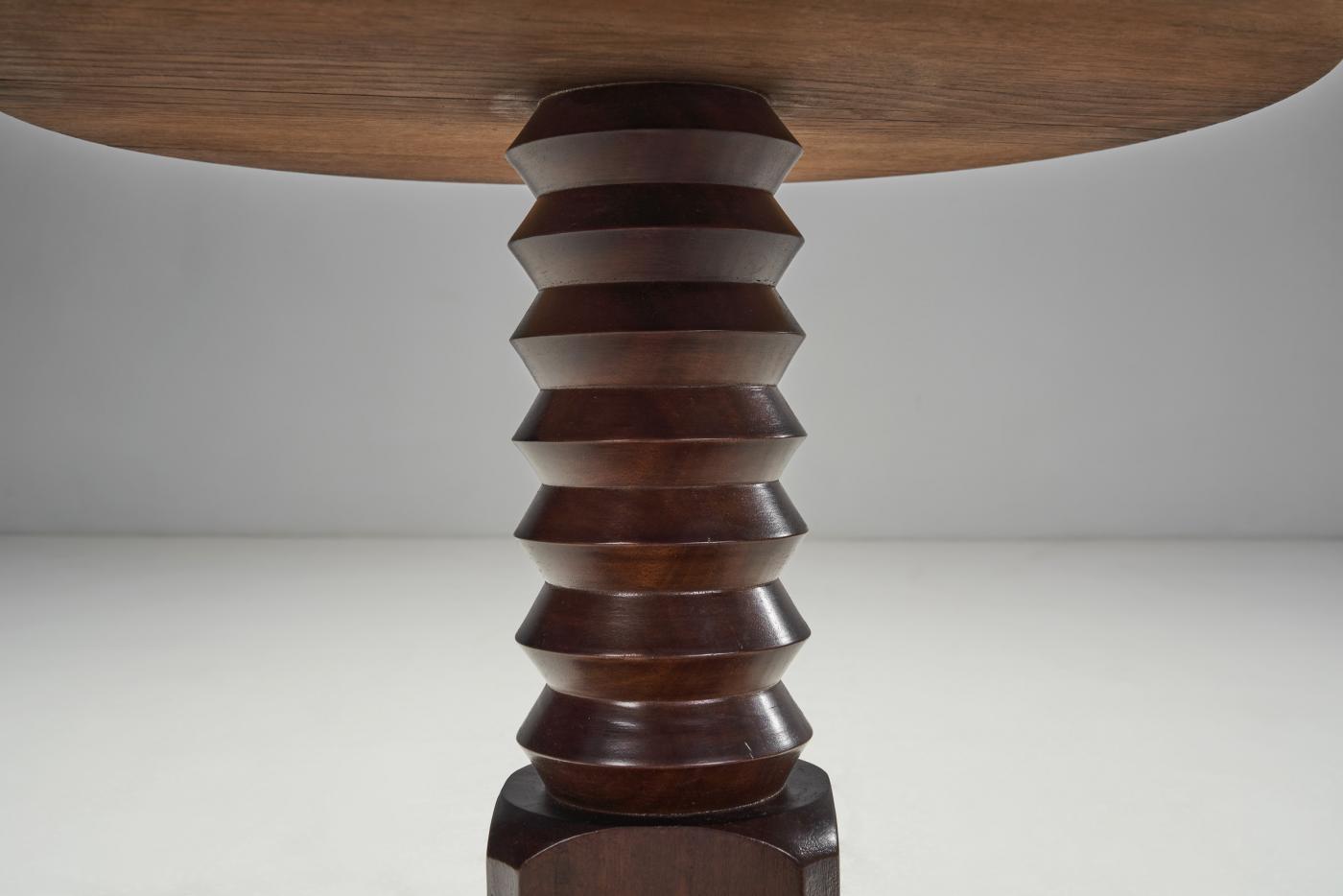 Sculptural Solid Wood Side Table with Column Base, Europe ca 1940s