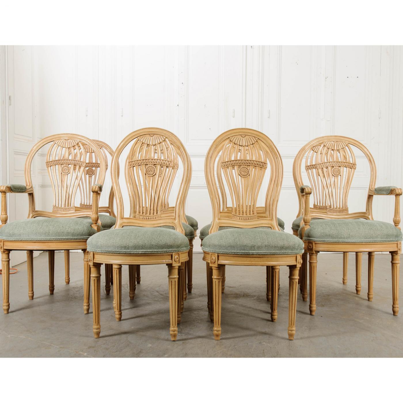 Set of 10 French 20th Century Reproduction Balloon Back Dining Chairs