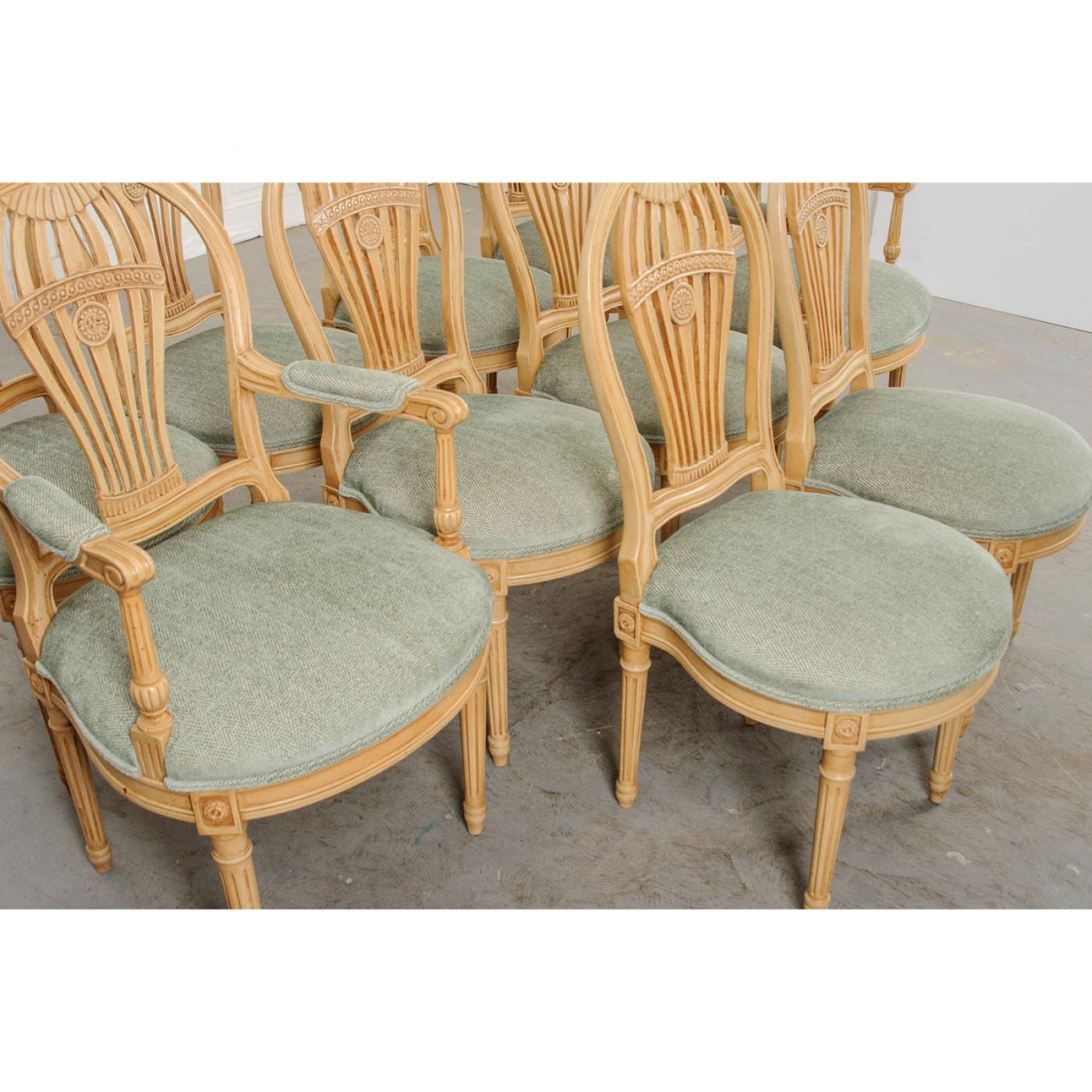 Set of 10 French 20th Century Reproduction Balloon Back Dining Chairs