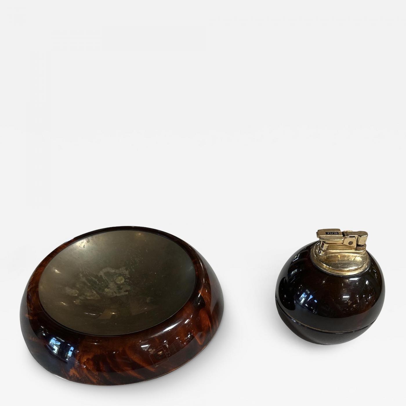 Set of 2 Vintage Italian Lighter and Ashtray 1980s