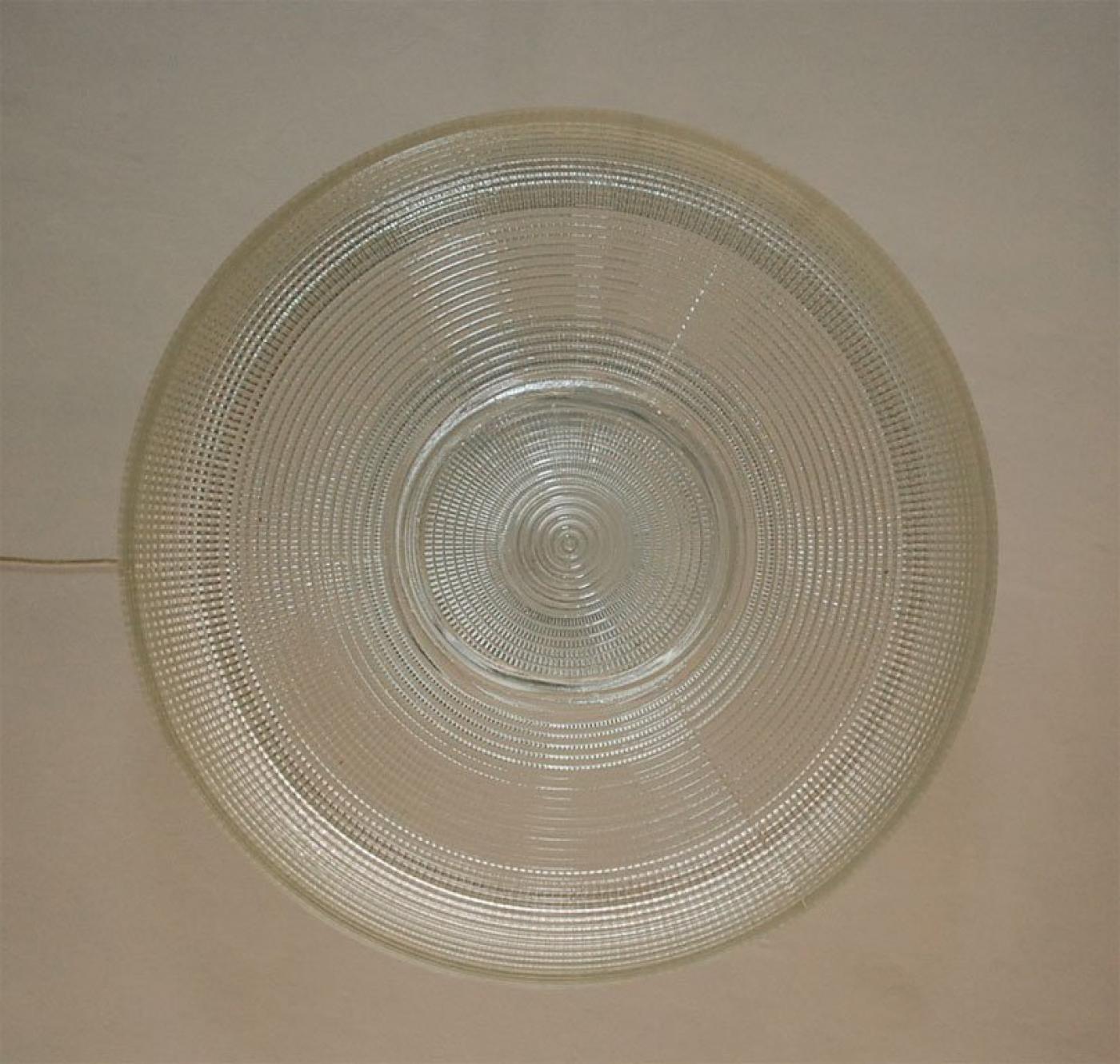 Set of 4 Large Molded Glass Industrial Hanging Lights