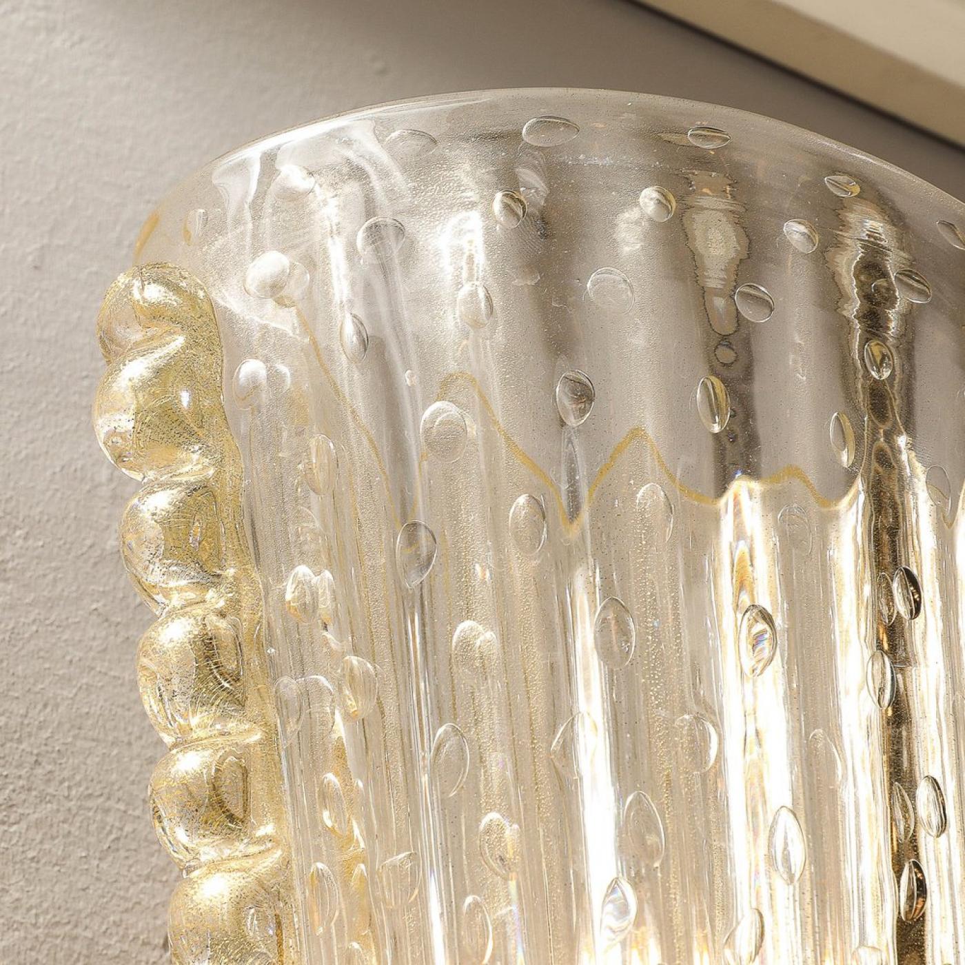 Set of 4 Modernist Handblown Ruffled Murano Glass Sconces W/ 24K Gold Fleck