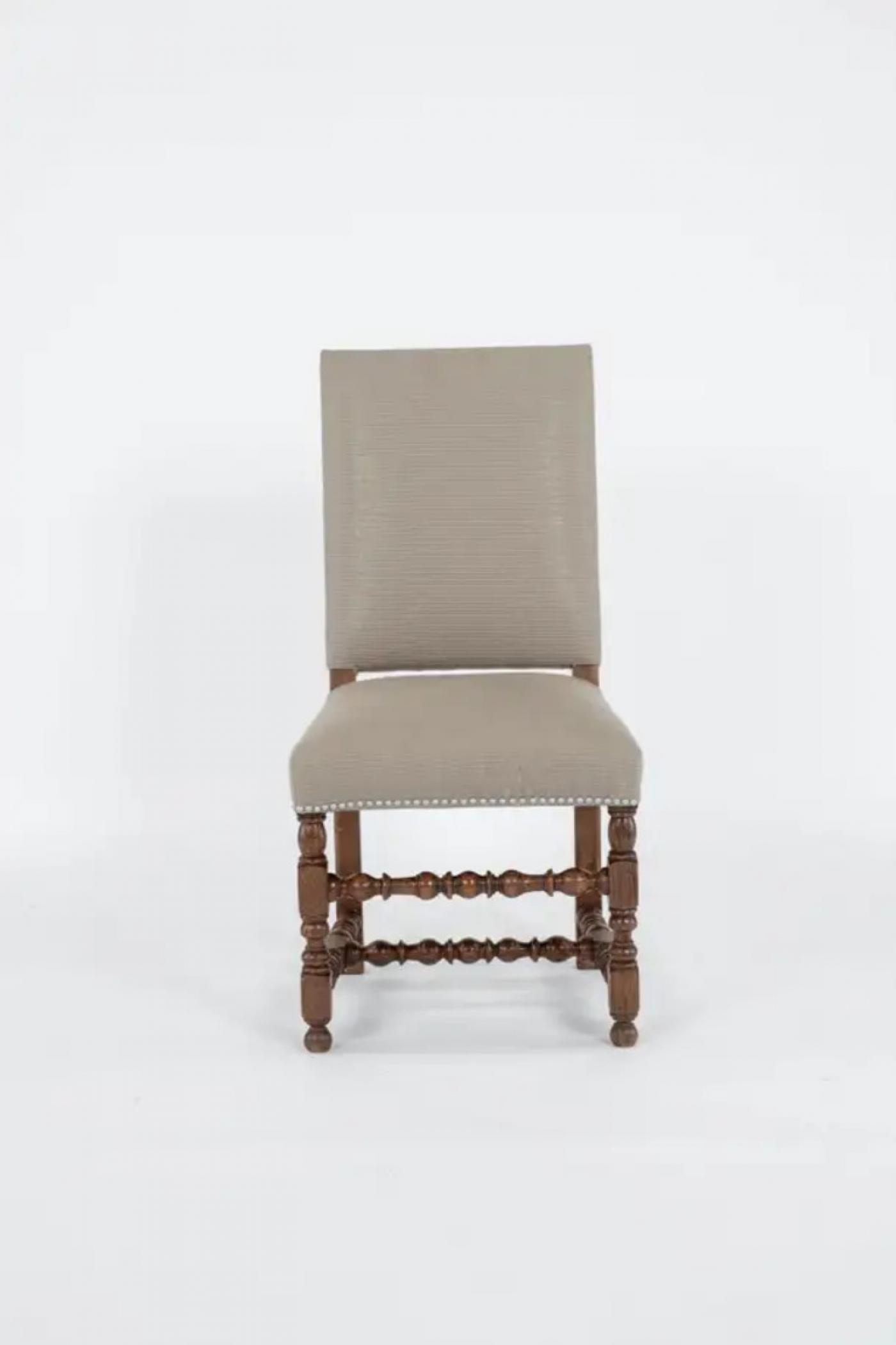 Set of 6 Upholstered Dining Chairs with Turned Wood Legs