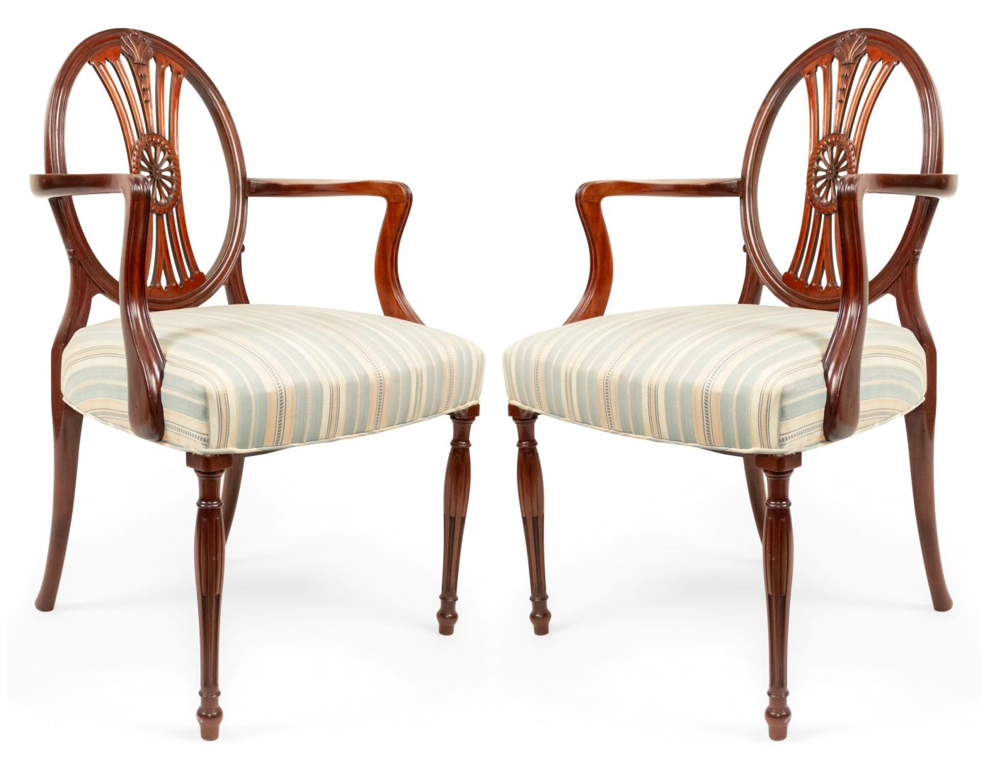 Set of 7 English Sheraton Mahogany Medallion Chairs