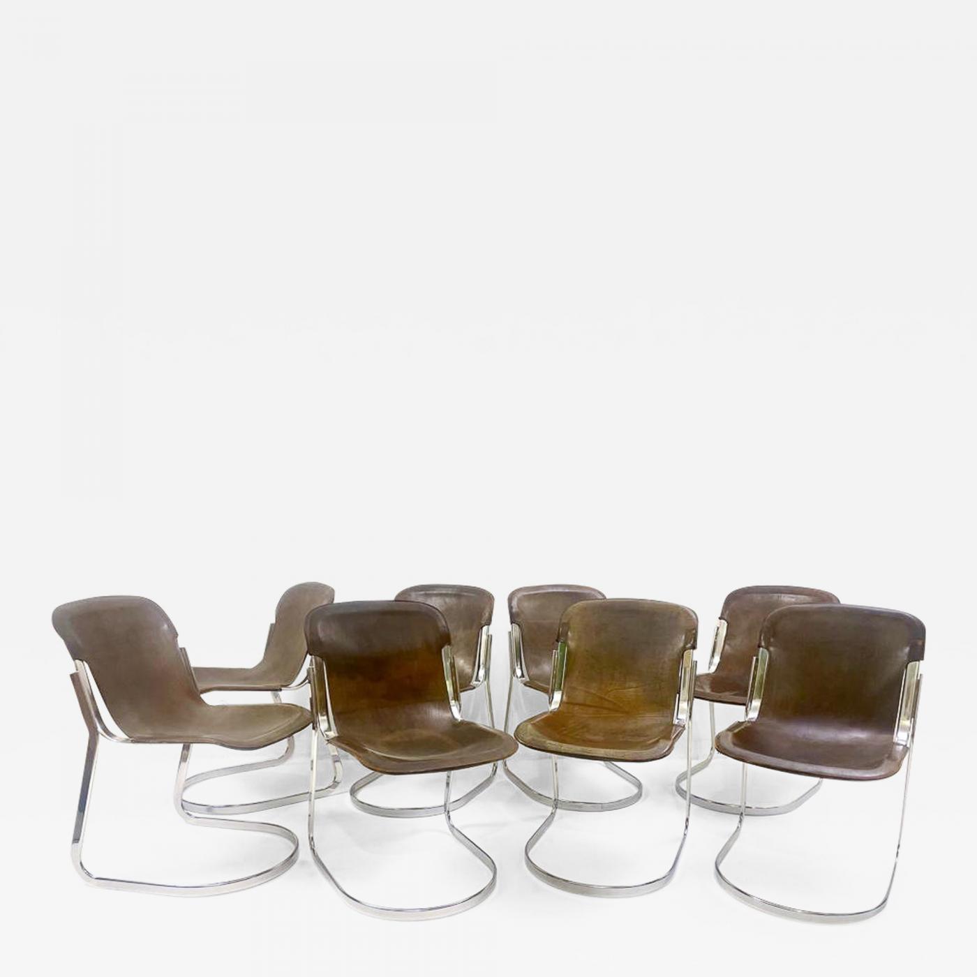 Set of 8 Italian Mid Century Leather & Chrome Dining Chairs