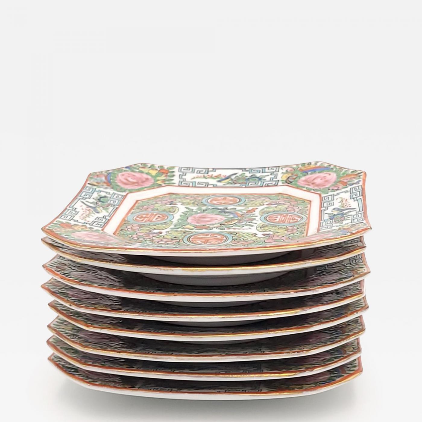 Set of Eight Rose Canton Small Plates, China circa 1930