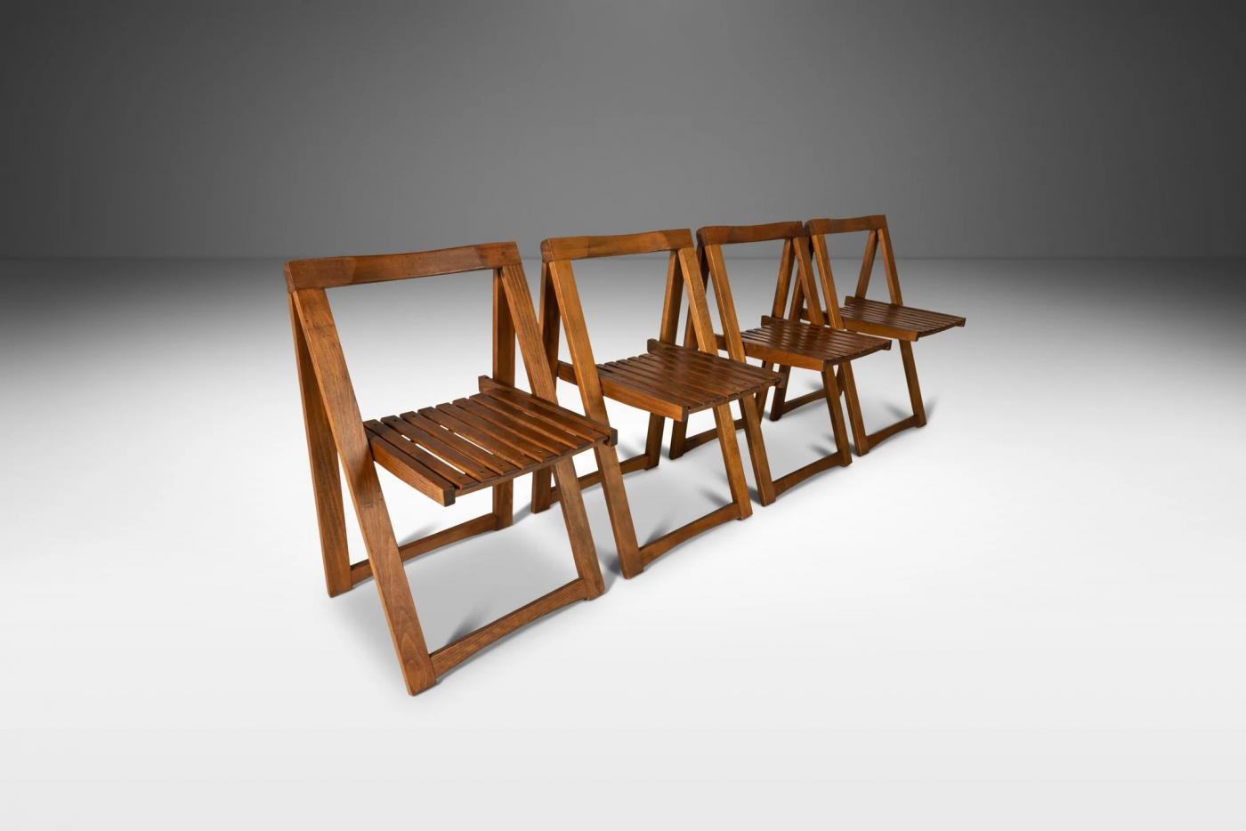 Set of Four (4) Mid Century Modern Folding Chairs in Walnut