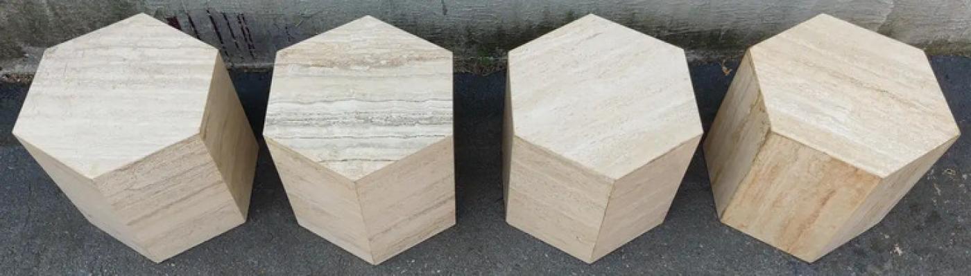 Set of Four Post-Modern Italian Travertine Marble Hexagonal Side Tables ...