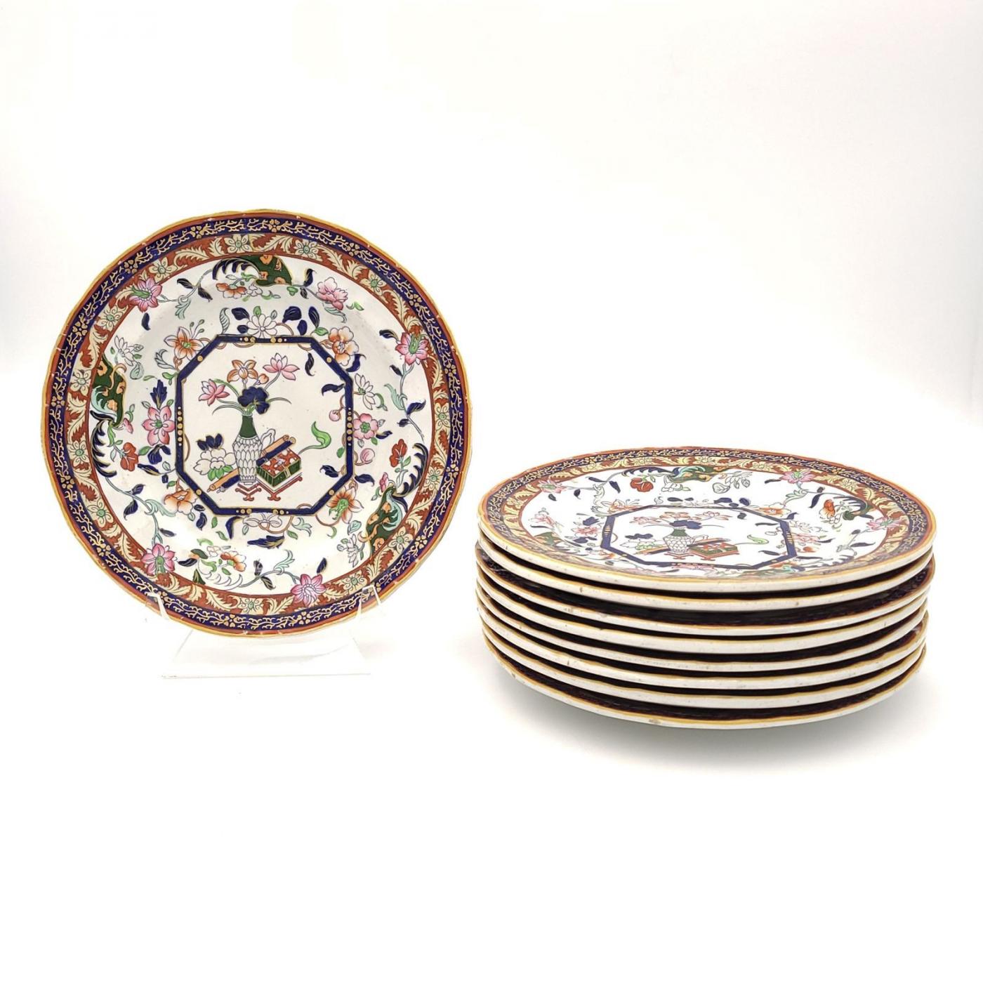Set of Nine Ashworth Ironstone Plates, England circa 1870