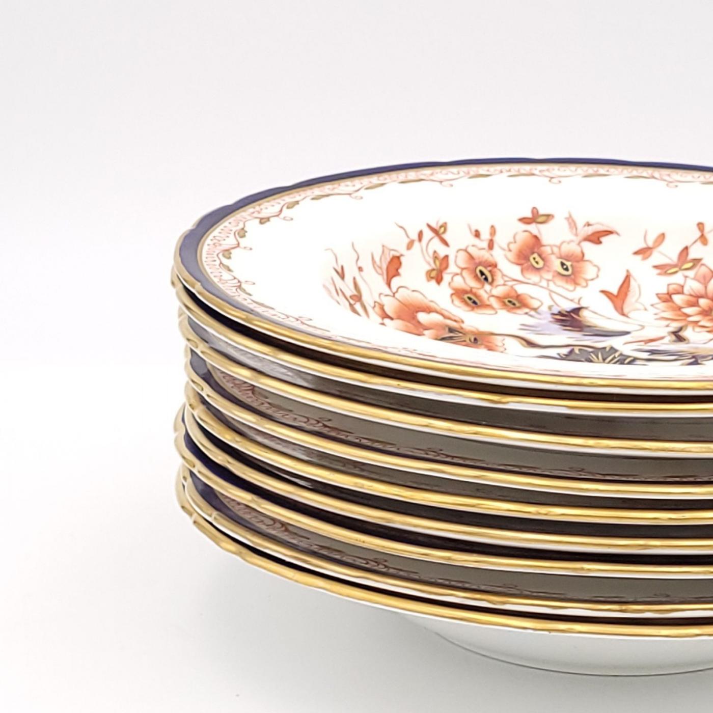 Set of Nine Royal Crown Derby Soup Bowls, circa 1980