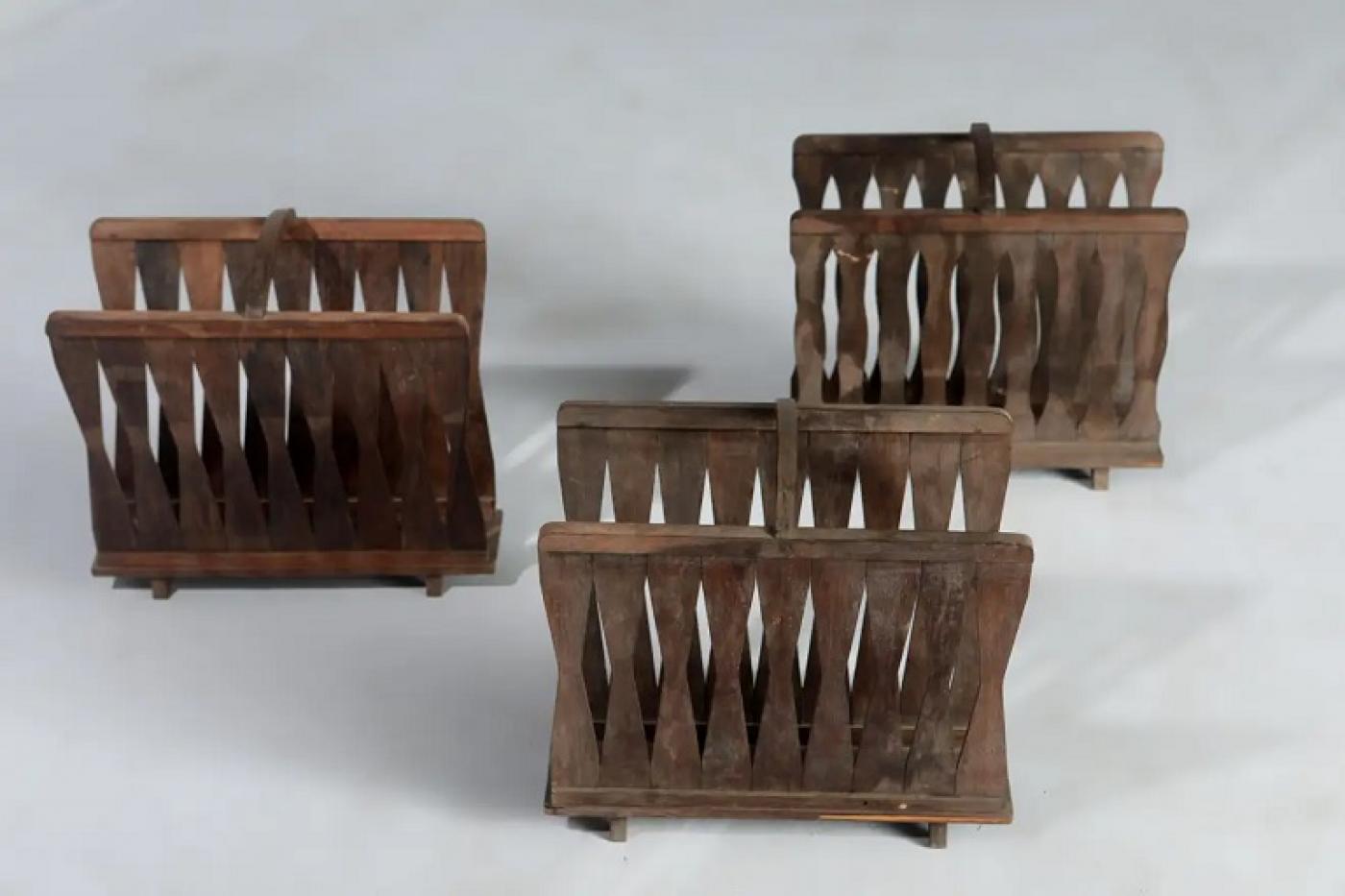 Set of Three Mid-Century Modern Wooden Magazine Racks, Brazil, 1950s