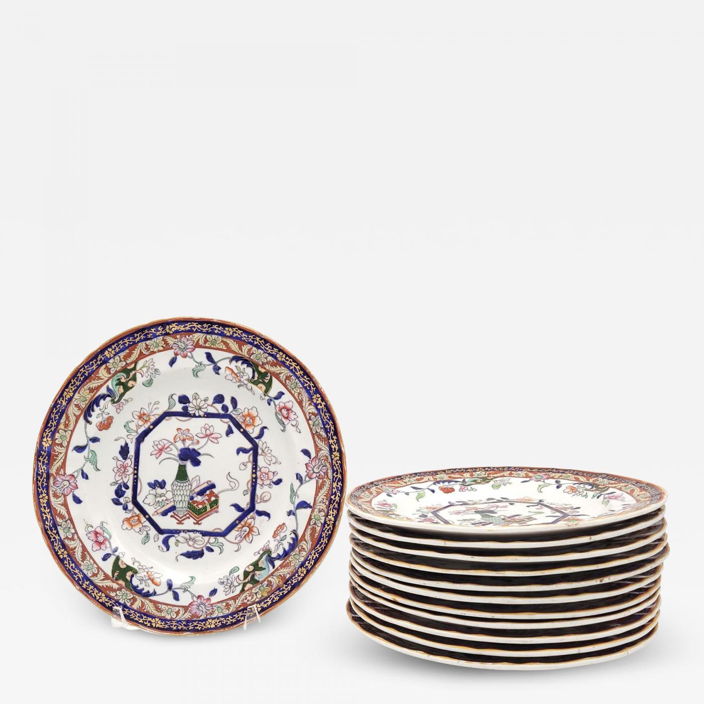 Set of Twelve Ashworth Ironstone Plates, England circa 1870