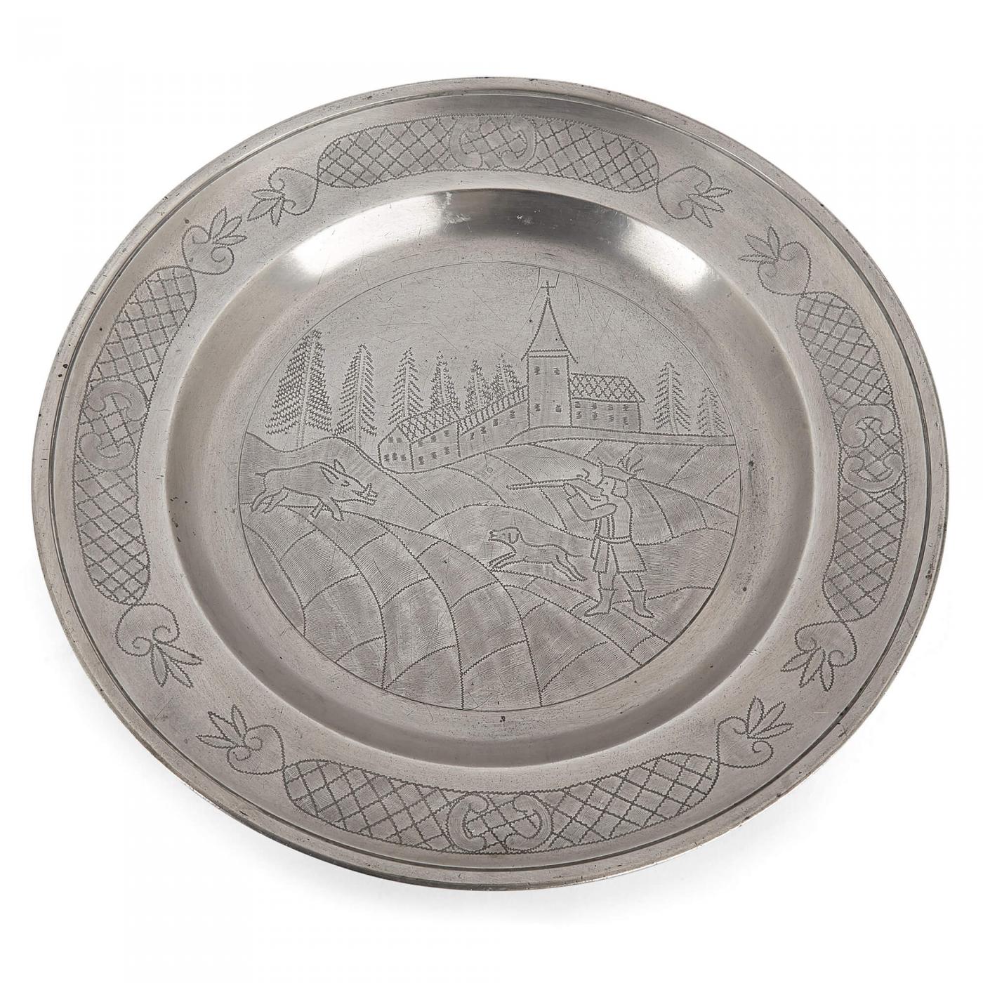 Set of antique German pewter plates