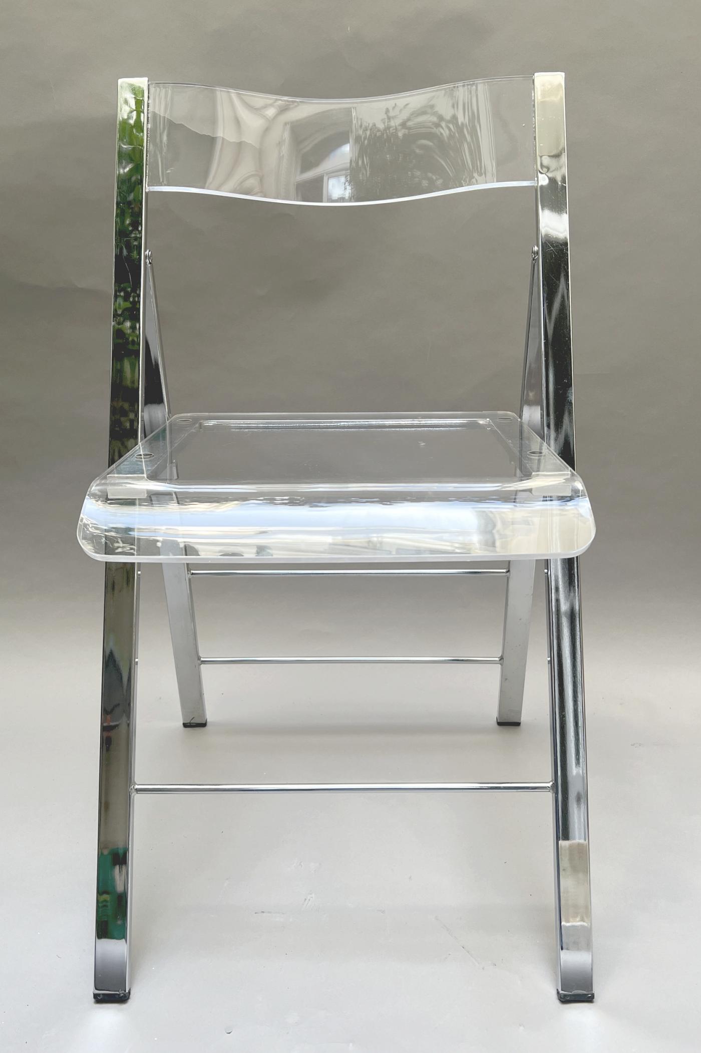 Set of six folding chairs in plexiglass and chrome Italy, circa 1970
