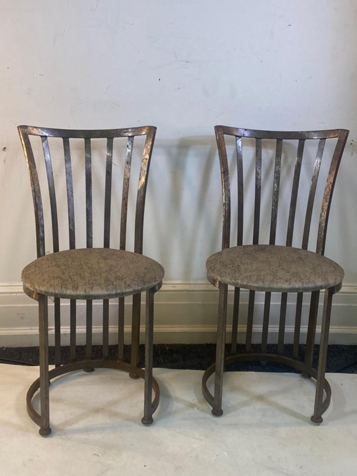 Shaver Howard - MODER PAIR OF SLATTED BRUSHED STEEL CHAIRS BY SHAVER HOWARD