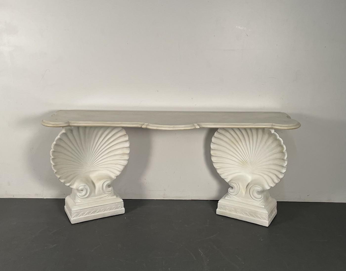 Shell Console Table, Marble and Stone Pedestal, Early 20th Century ...