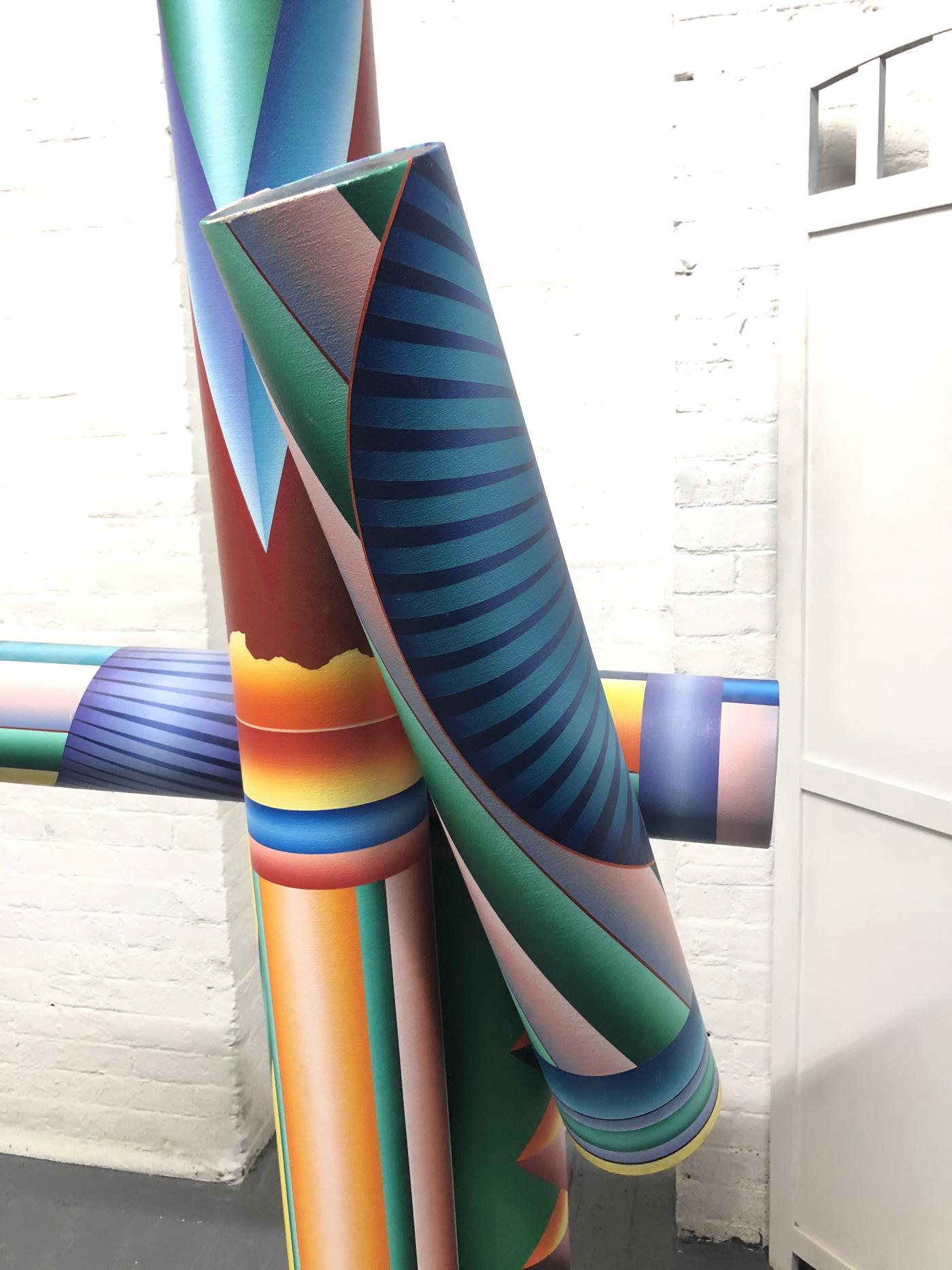 Signed Oil on Canvas Freestanding Cylindrical Artwork