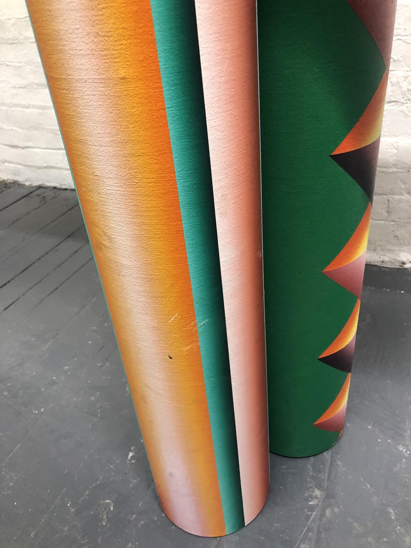 Signed Oil on Canvas Freestanding Cylindrical Artwork