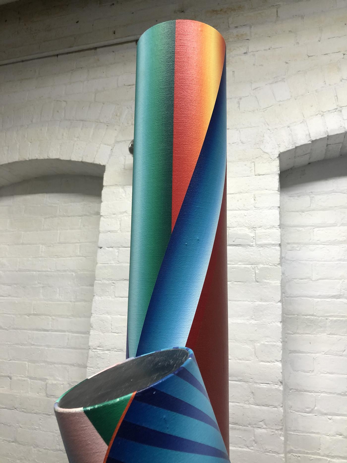 Signed Oil on Canvas Freestanding Cylindrical Artwork