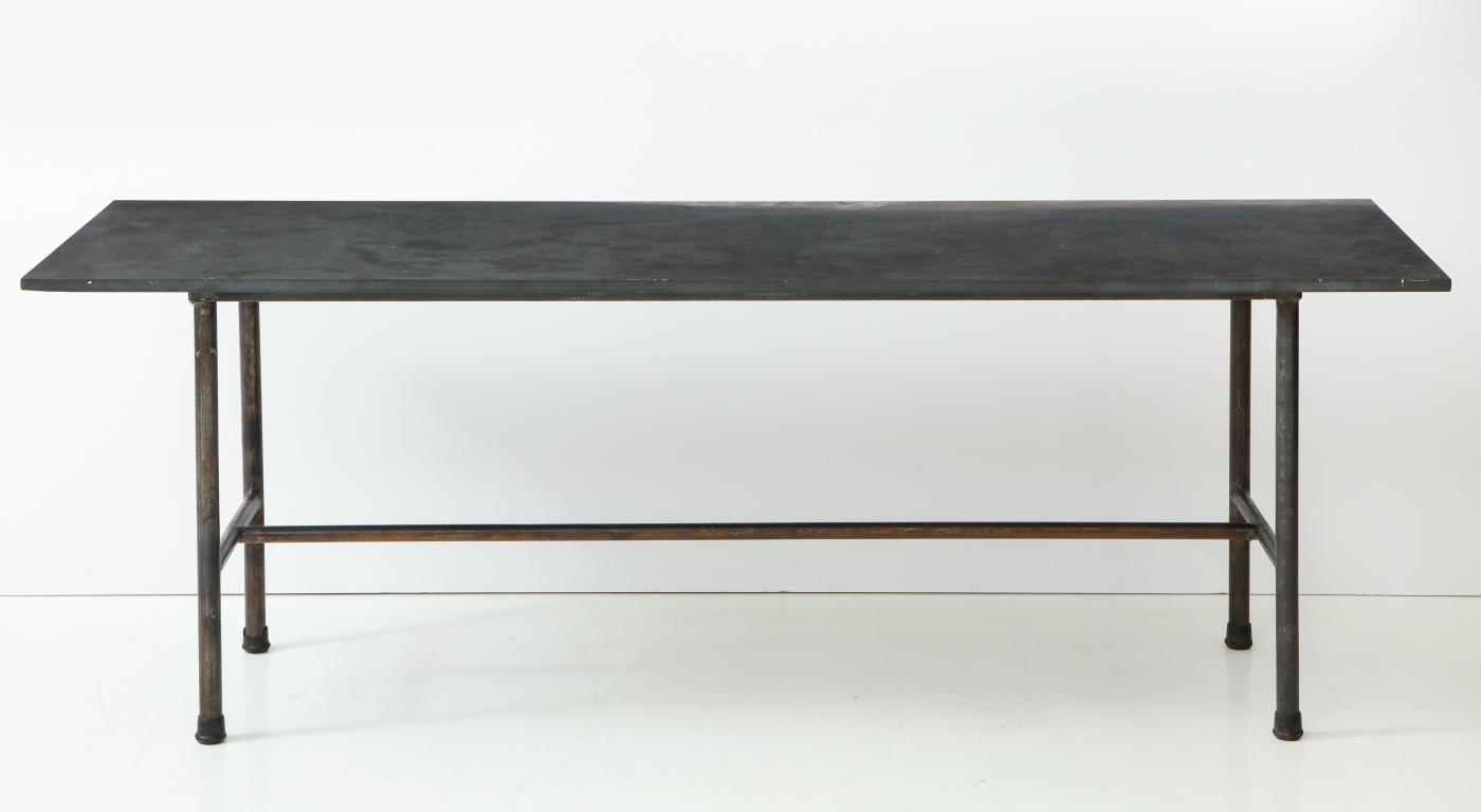 Slate top dining table or desk with industrial iron base
