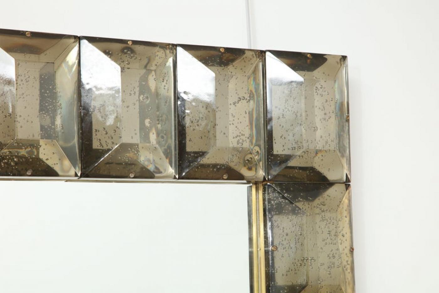 Smoked Diamond Murano Glass Blocks Mirror, in Stock