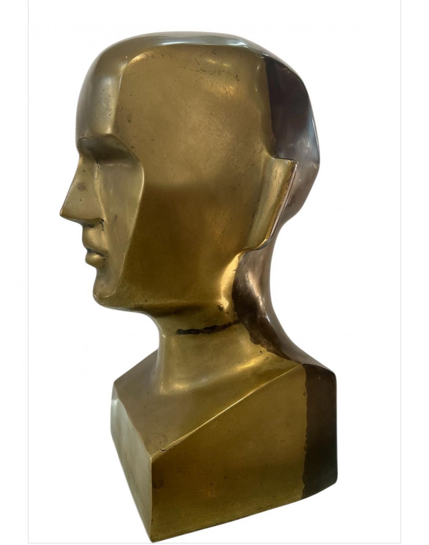Solid Heavy Brass Bust Head Sculpture, 1970