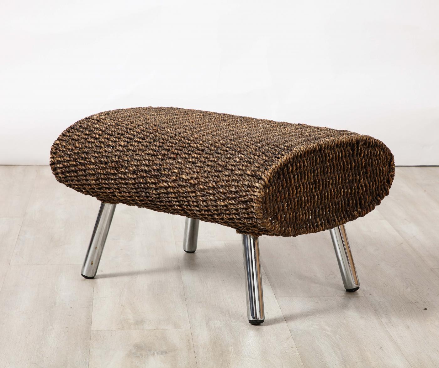Spanish Bamboo and Chrome Lounge Chair with Ottoman, Spain, circa 1960