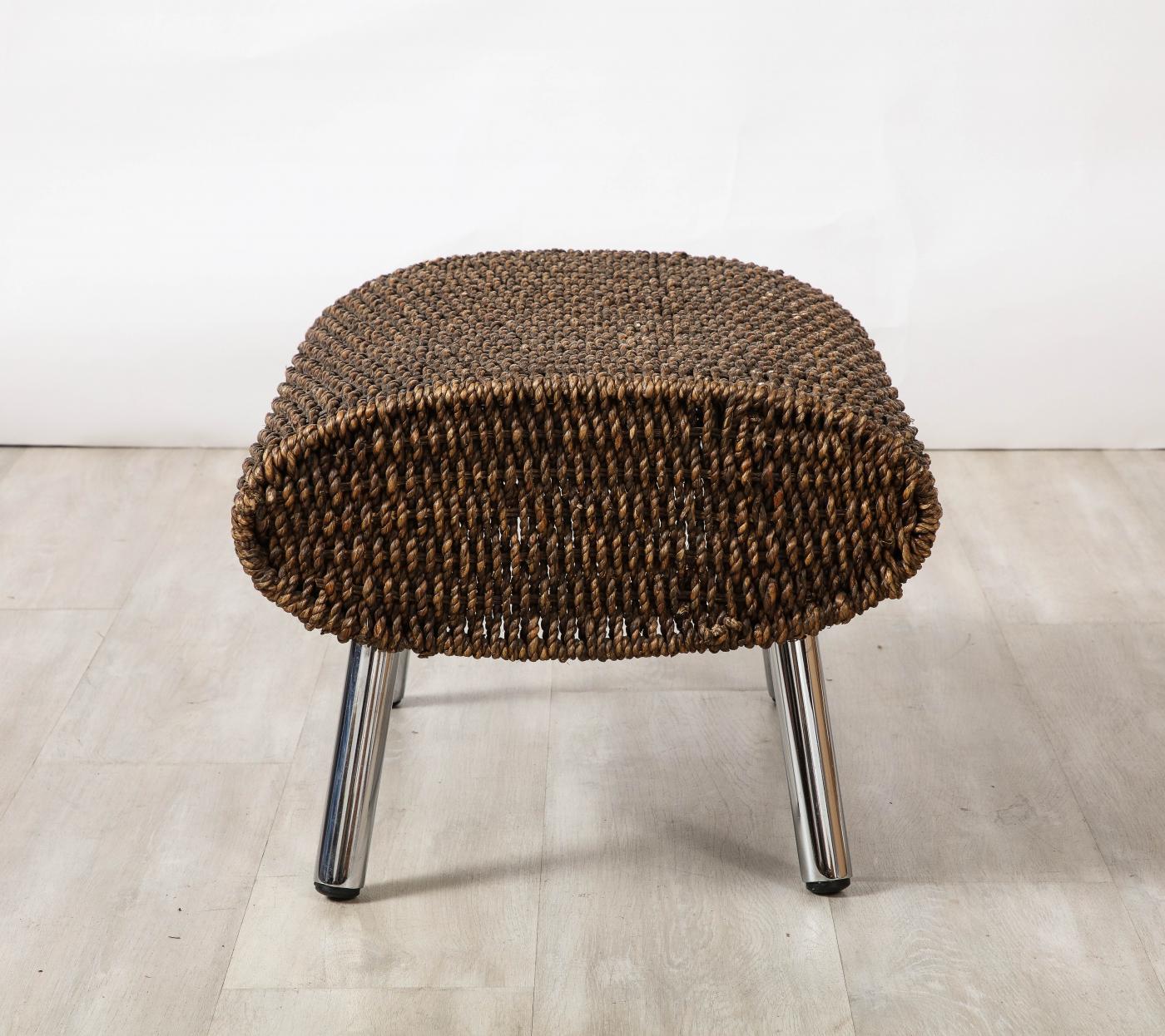 Spanish Bamboo and Chrome Lounge Chair with Ottoman, Spain, circa 1960