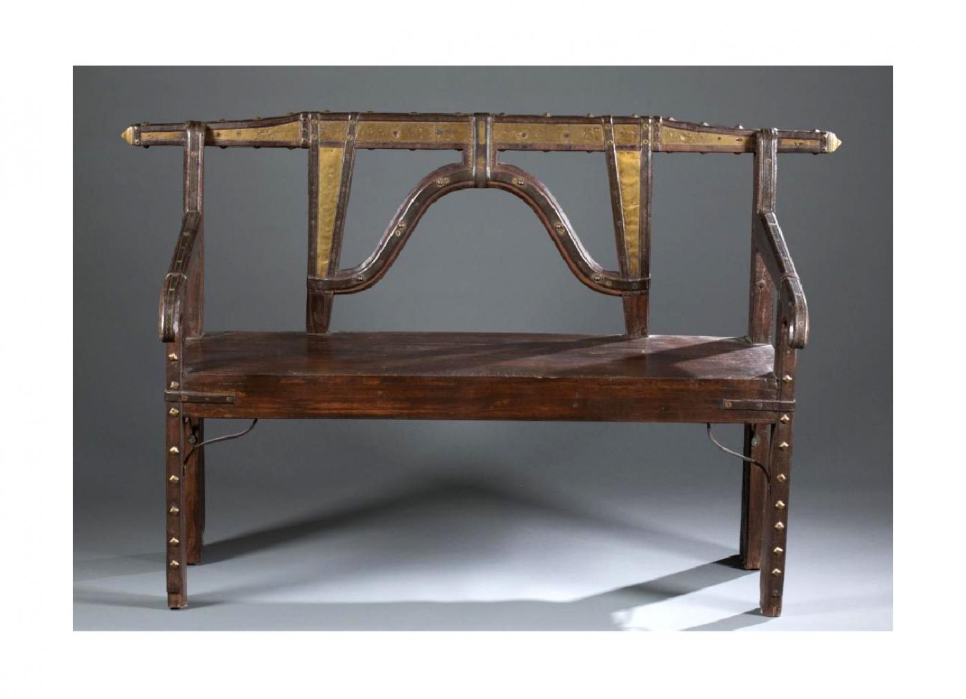 Spanish Colonial Wood and Metal Bench