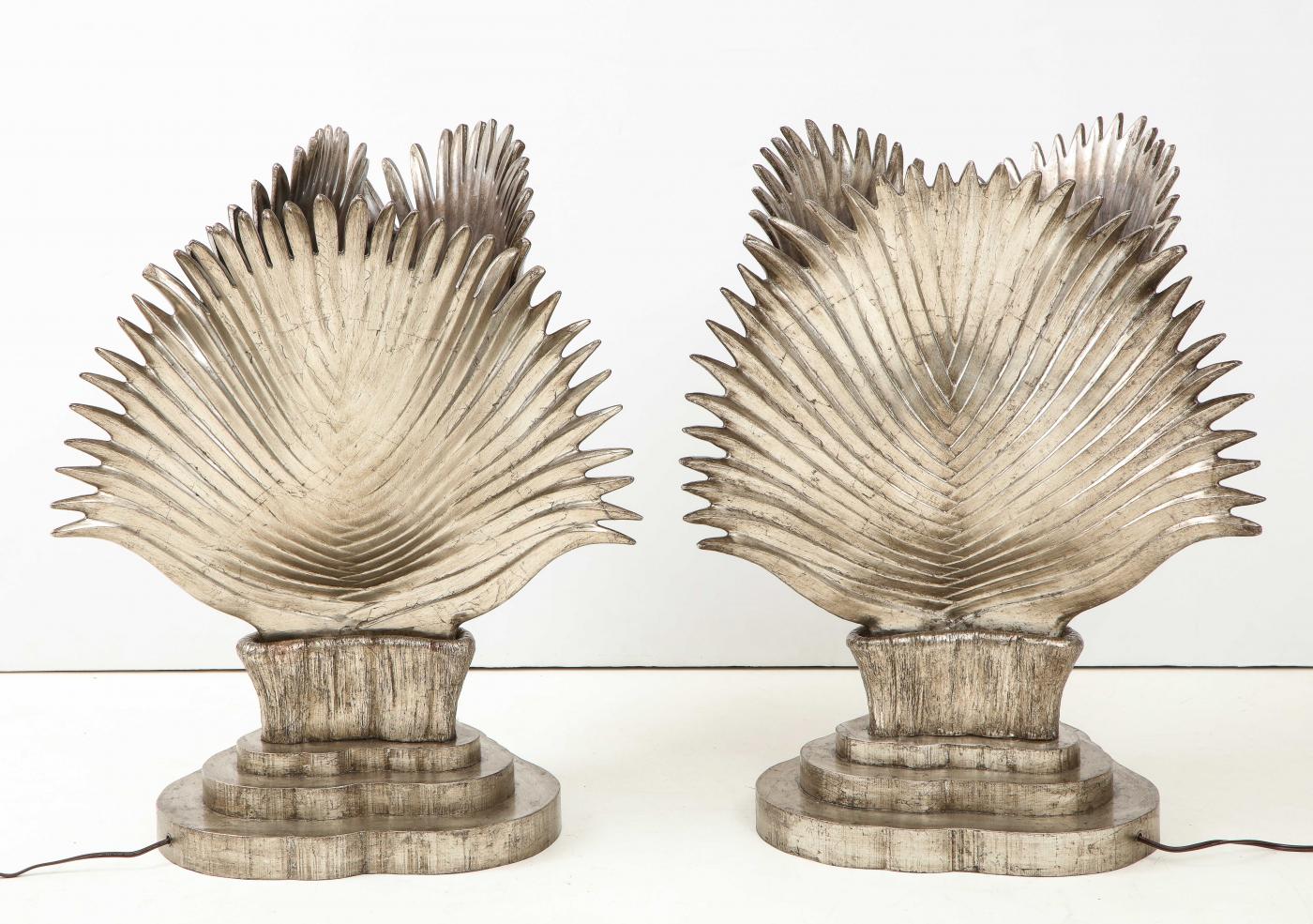 Spectacular Pair of Italian Ceramic Palm Frond lamps.