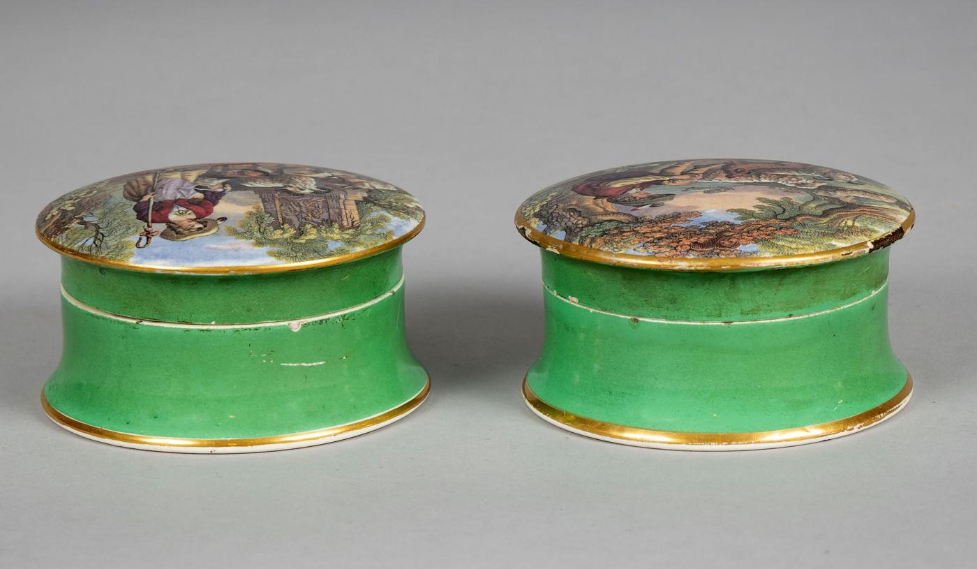 Staffordshire - Staffordshire Cold Cream Jars with Lids, A Pair