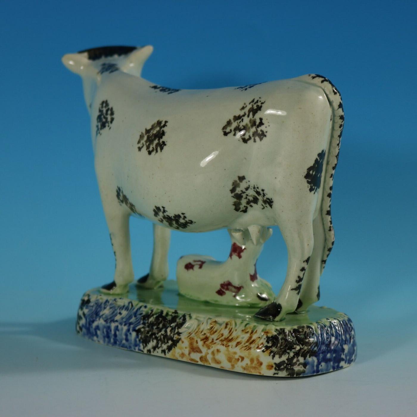 Staffordshire - Staffordshire Yorkshire Pottery Prattware Cow & Calf Group
