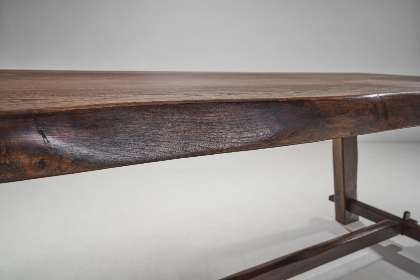 Stained Elm Dining Table Joints Edition Aranjou, France 1950s