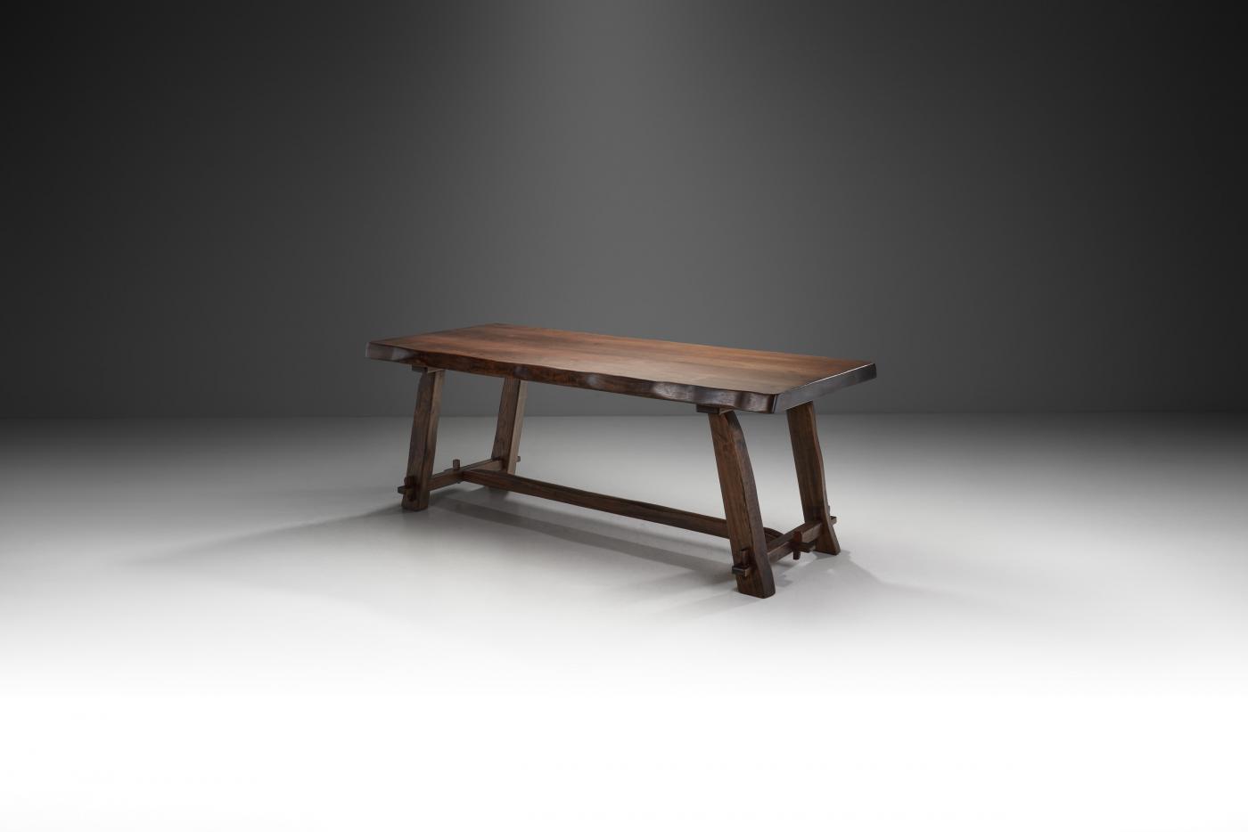 Stained Elm Dining Table Joints Edition Aranjou, France 1950s